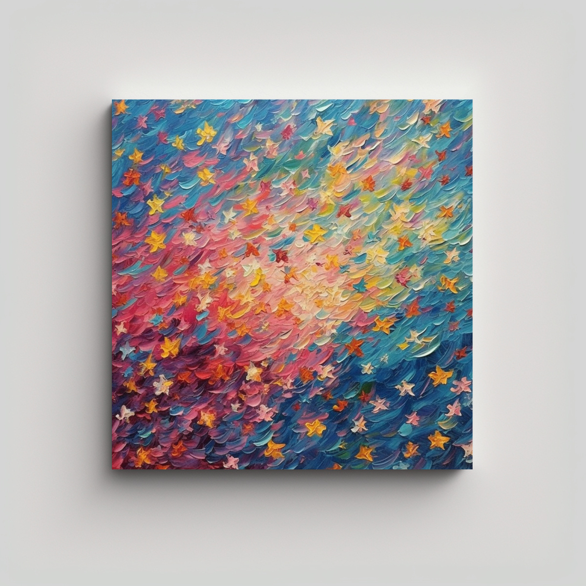 Cuadro Decorativo Impresionista Con Pinceladas De Estrellas, Flores Y Nubes - Decocuadros