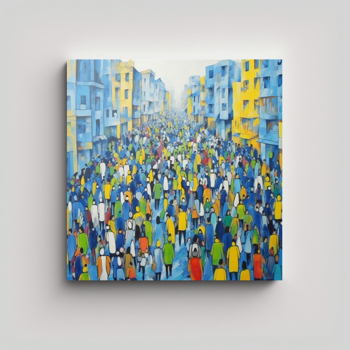 Cuadro Lienzo Abstracto Ciudad Personas Colores Azules Decoración ...