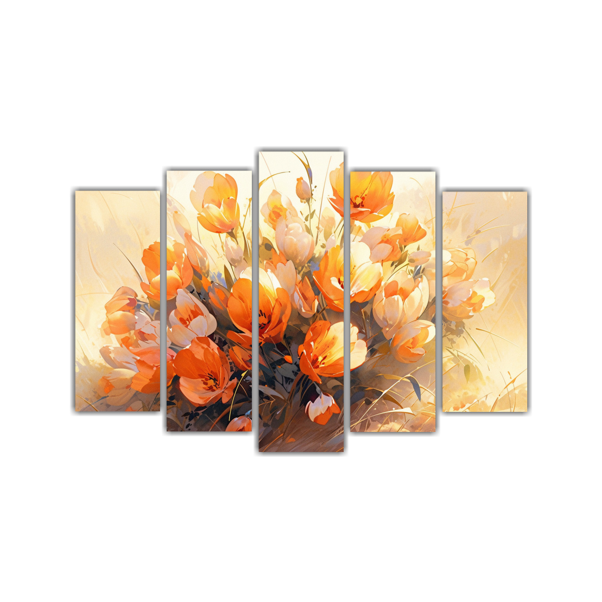 Cuadro Moderno De Flores En Naranja Y Dorado En Lienzo - DecoCuadros