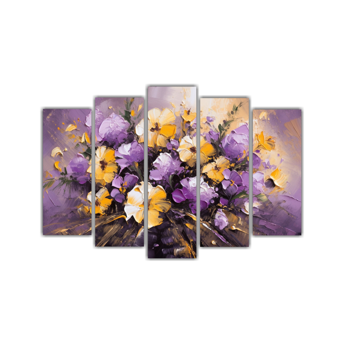 Cuadro Decorativo Moderno Púrpura Y Dorado Con Flores En Lienzo - DecoCuadros