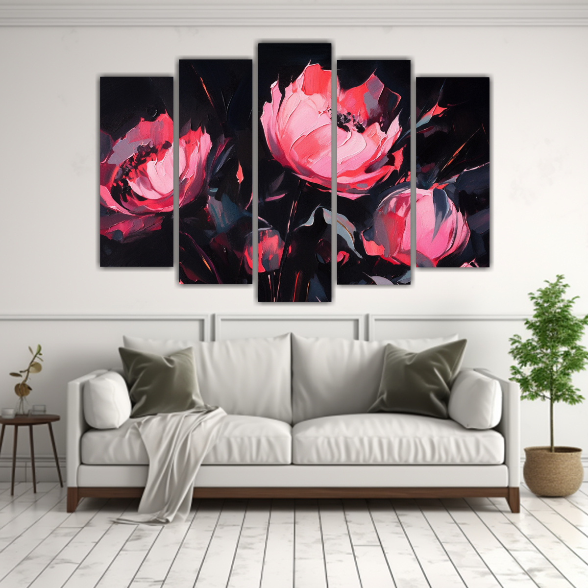 Cuadro De Flores En Negro Y Rosa Perspectiva A - DecoCuadros