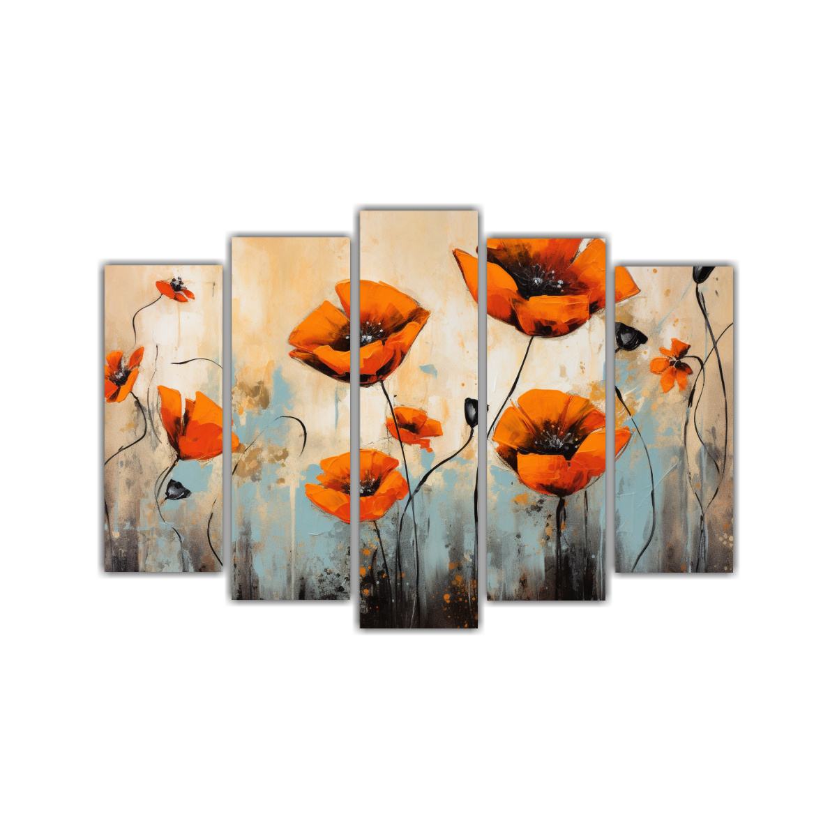 Cuadro De Flores Naranjas Y Negras - Arte Surrealista En Lienzo - Decocuadros