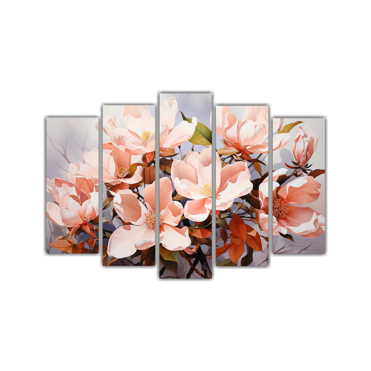 Cuadro Abstracto De Magnolias En Colores Naranja Y Rosa - Decocuadros