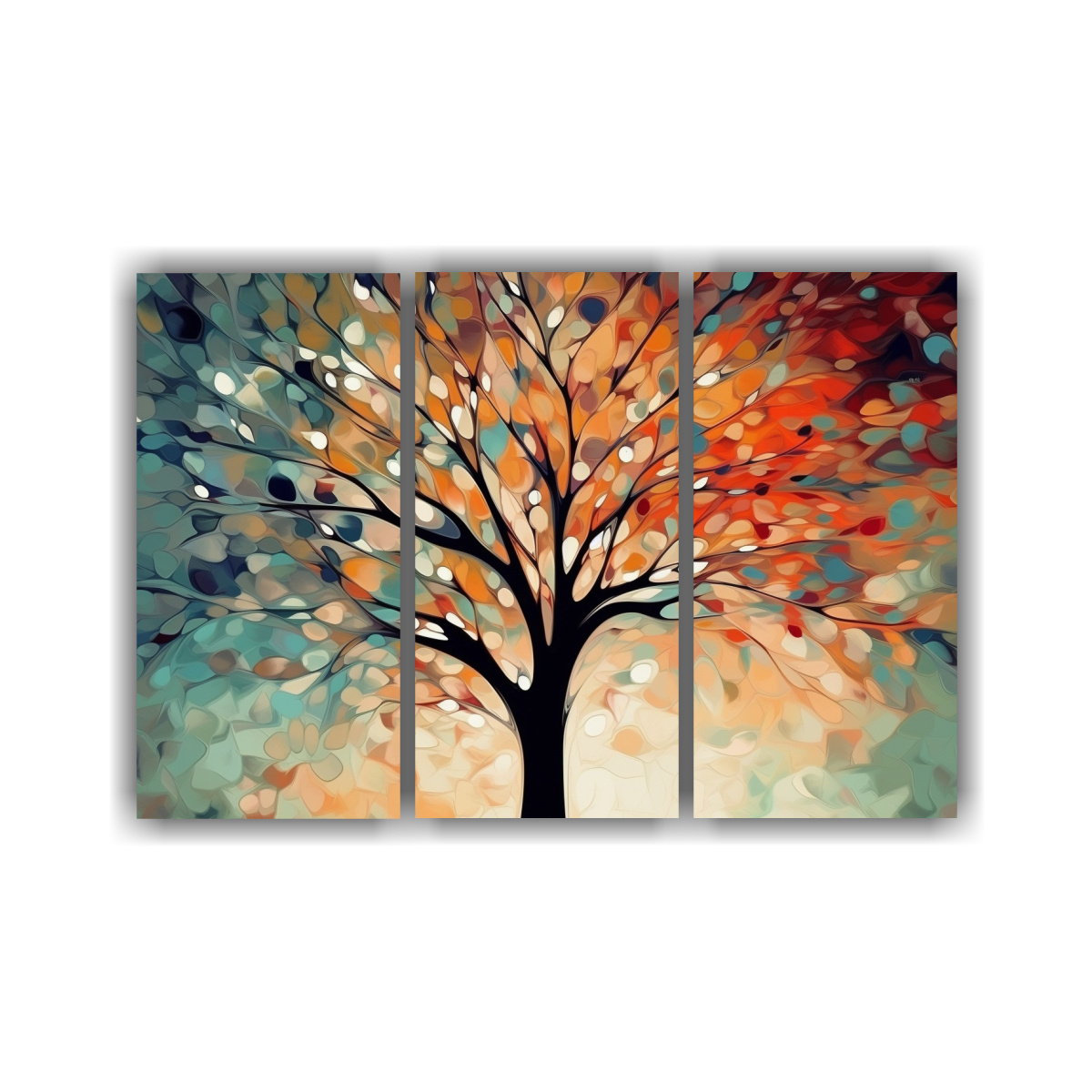 Cuadro Abstracto De árboles Otoñales En Lienzo - Set De 3 Canvas Calidos Estrellados - Decocuadros