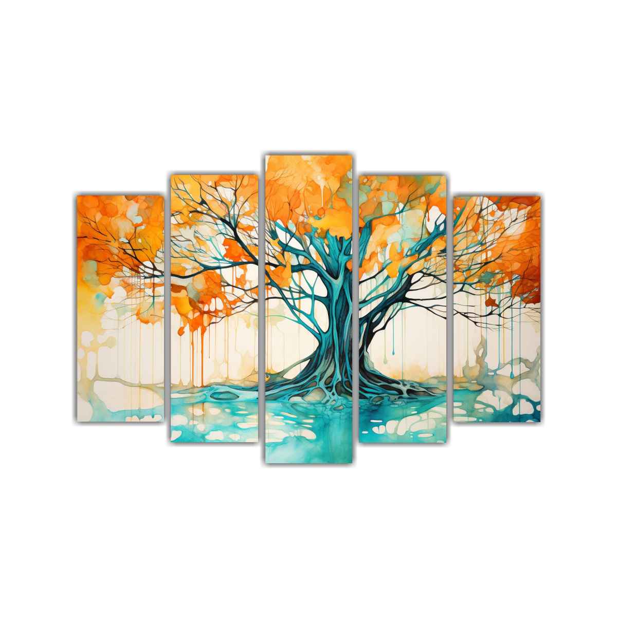 Cuadro Abstracto De árbol Banyan En Colores Turquesa Y Naranja ...