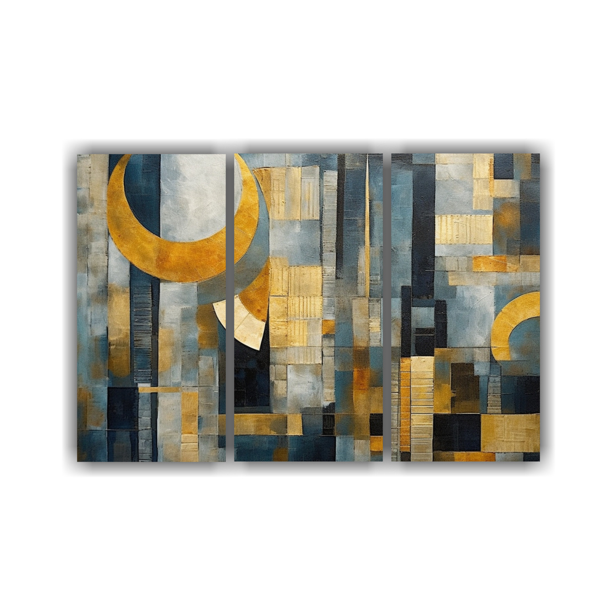 Cuadro Geométrico Abstracto En Dorado, Azul Y Gris - DecoCuadros