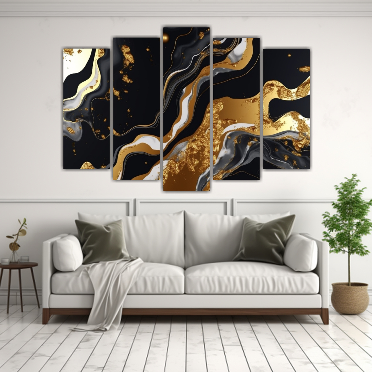 Cuadros Decorativos De Movimiento Belleza Realista Con Fondo De Mármol Líquido Dorado - Decocuadros