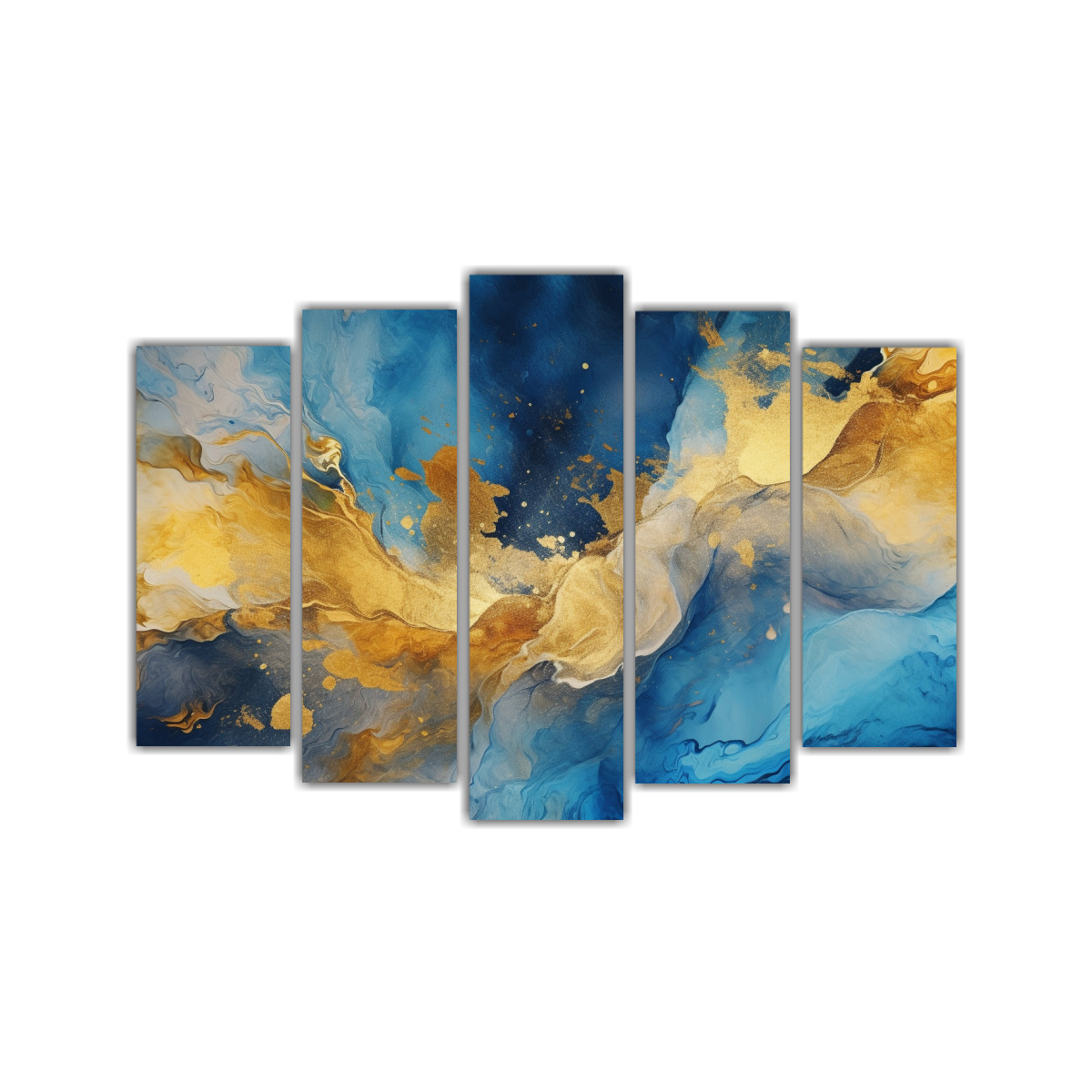 Cuadros Decorativos Abstractos Azul Y Dorado: Set De 5 En Alta Resolución - Decocuadros