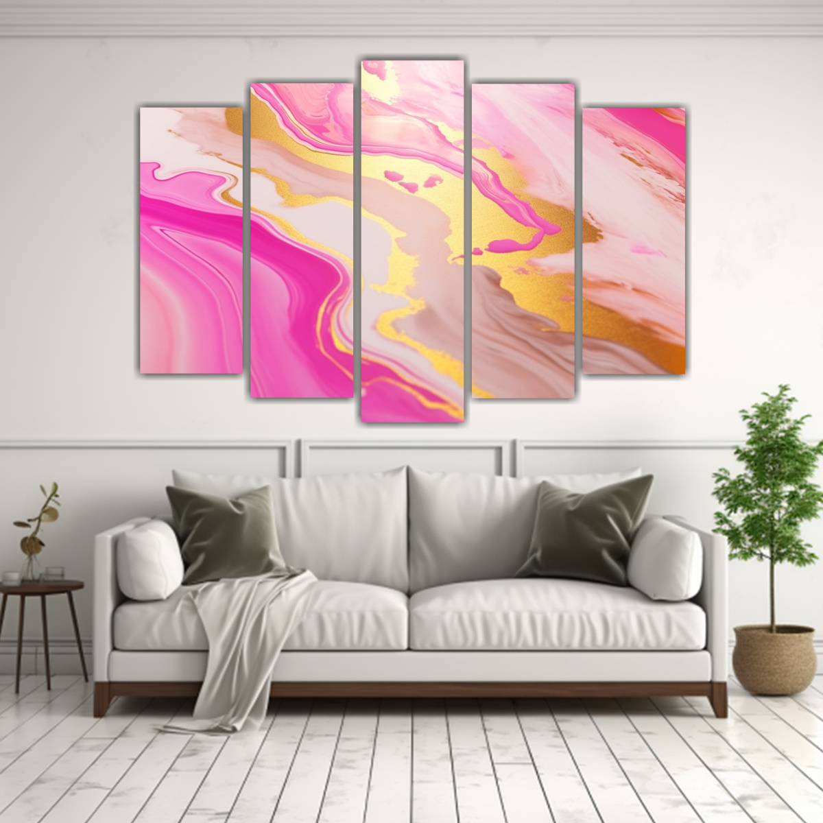 Cuadro Decorativo Abstracto En Mármol Acrílico Dorado Y Rosa - ¡Compra Ahora! - Decocuadros