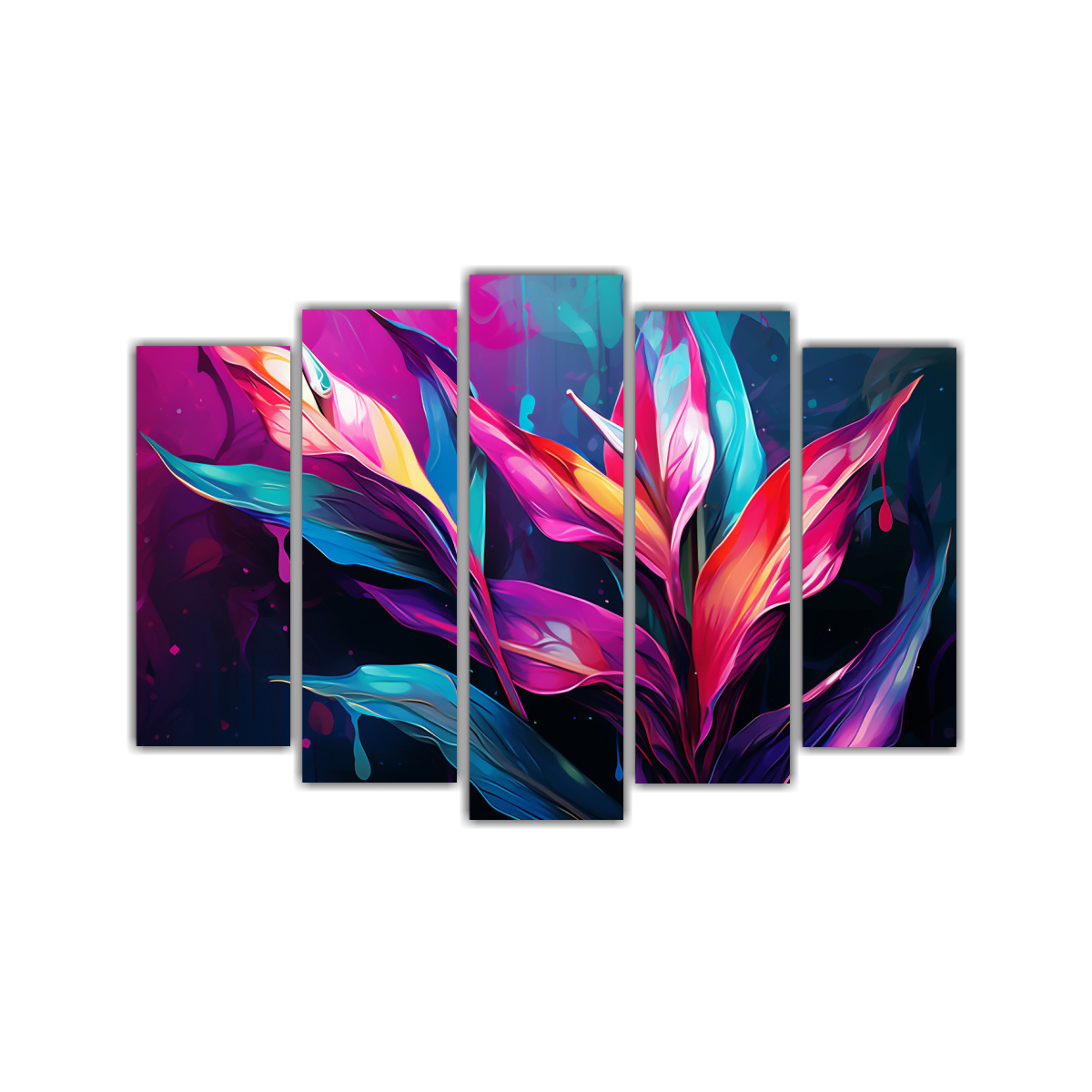 Cuadros De Heliconia En Púrpura Y Turquesa - Set 5 Composiciones Modernas - Decocuadros