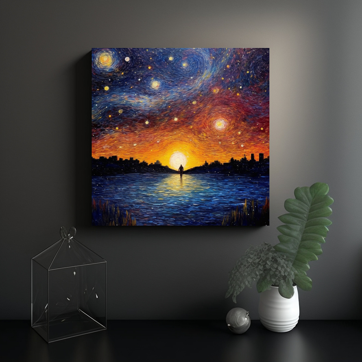 Cuadro Acuarela Floral Y Cielo Estrellado - DecoCuadros