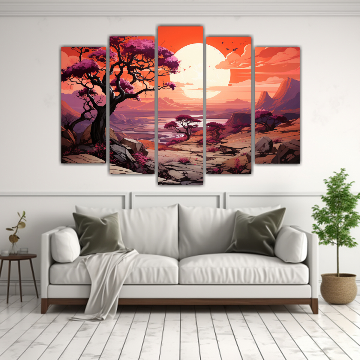 Cuadro Decorativo: Finas Líneas Originales En Joshua Tree En Púrpura Y Naranja - Decocuadros