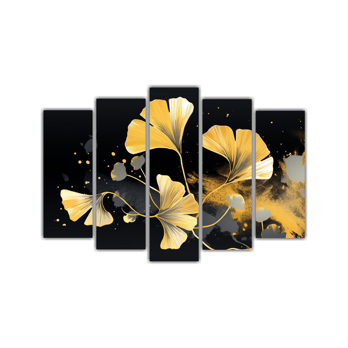 Cuadro Decorativo Hojas De Ginkgo En Dorado Y Negro - Neo-noir Atmosfera - Decocuadros
