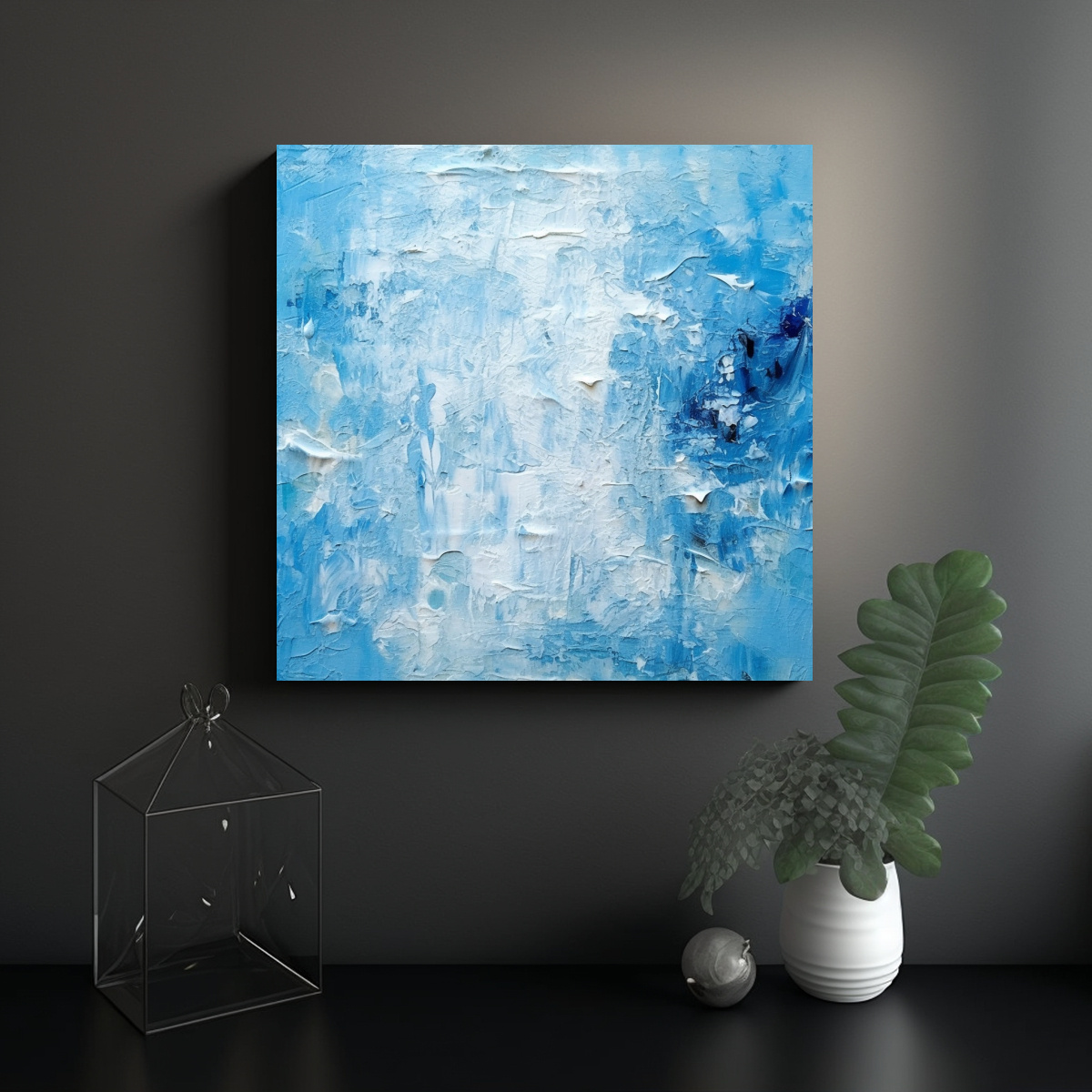 Cuadro Decorativo Estilo Óleo Grueso Textura Azul Sensibilidad Artística - Decocuadros