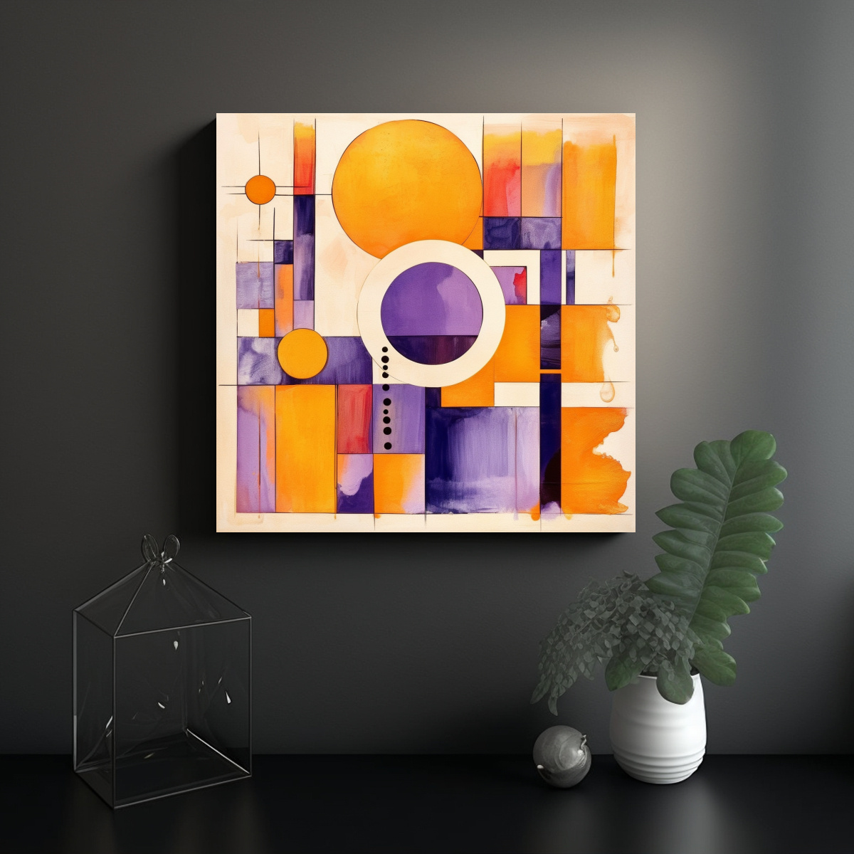 Cuadro Decorativo Moderno En Tonos Morados, Amarillos Y Naranjas - Decocuadros