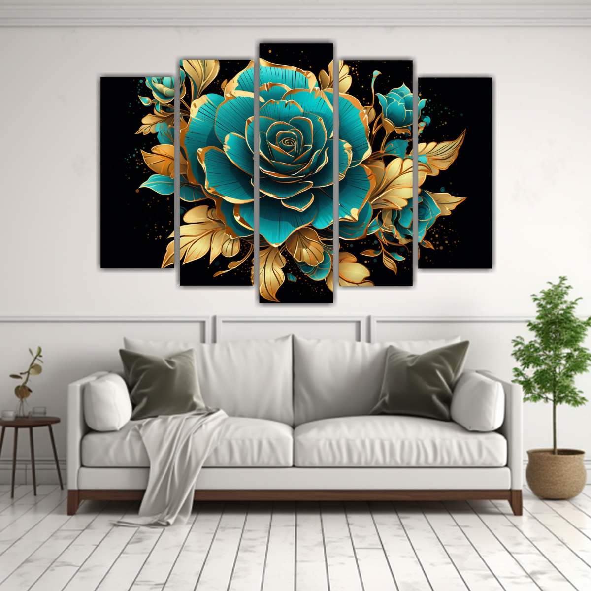 Cuadro Decorativo Turquesa Y Dorado Para Suculentas - DecoCuadros