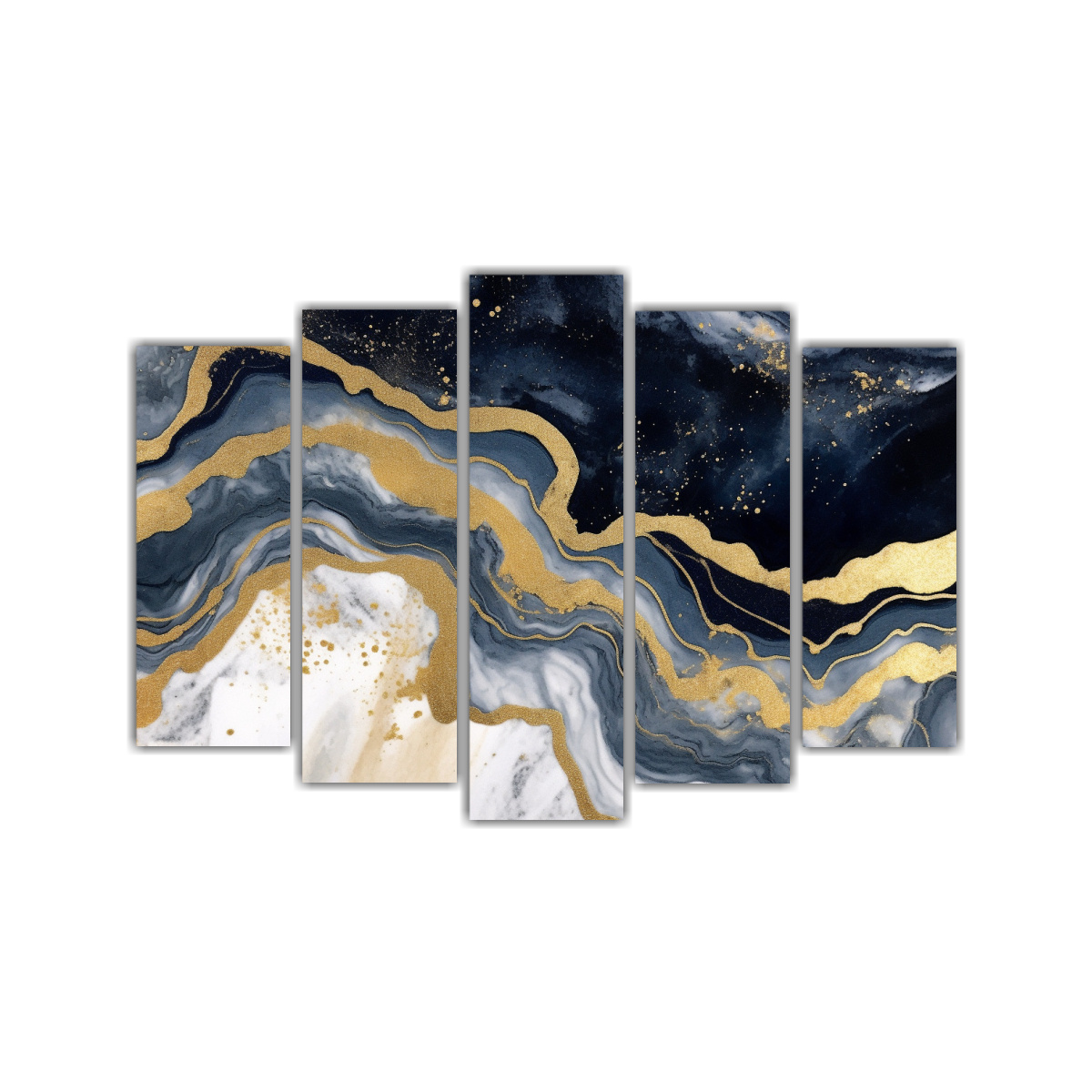 Cuadro Decorativo Mármol Negro Blanco Dorado Acuarela - Decocuadros