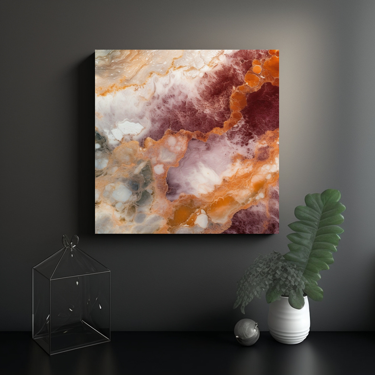 Cuadro Decorativo Textura Mármol Borgoña En Armonía Cromática - Decocuadros