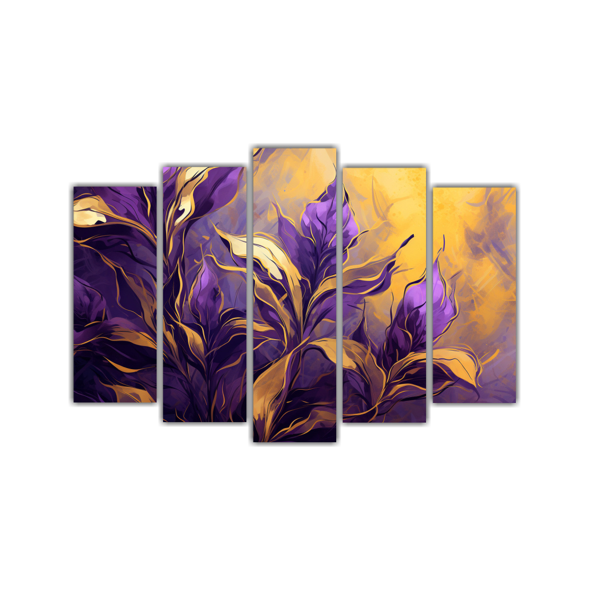 Cuadro Decorativo Sala Hierbas Púrpura Y Dorado Neo-noir - Decocuadros