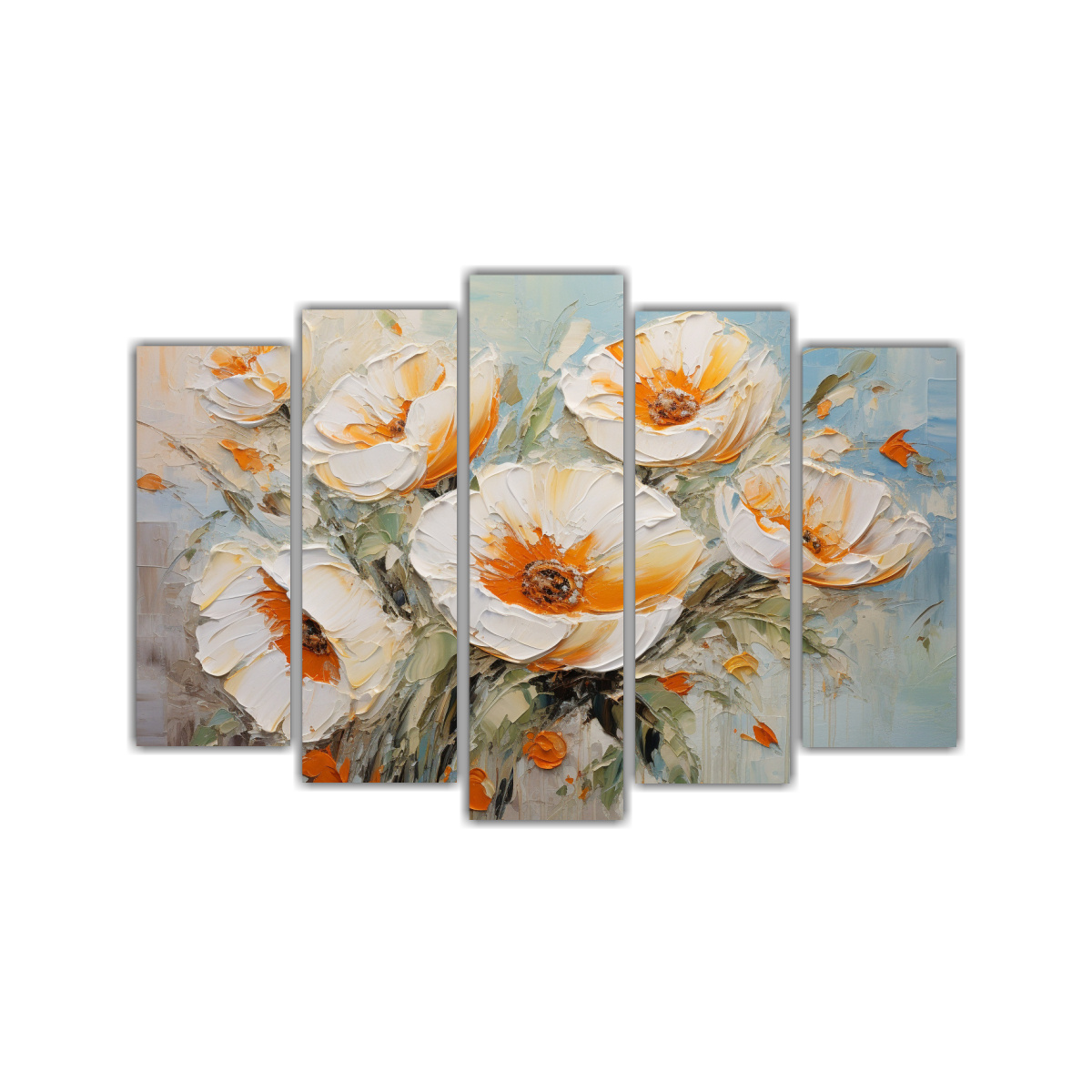 Cuadro De Flores Blancas Y Naranjas En Lienzo - DecoCuadros