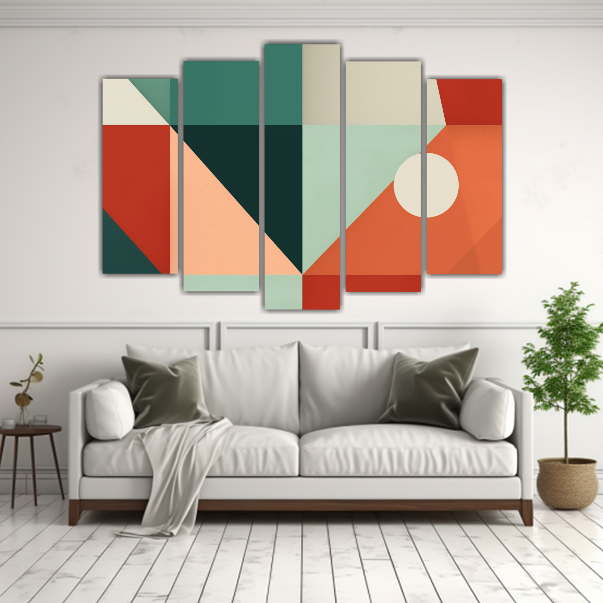 Telas En Bastidor Con Diseño Geométrico Moderno - Set 5 Telas En Bastidor - Decocuadros