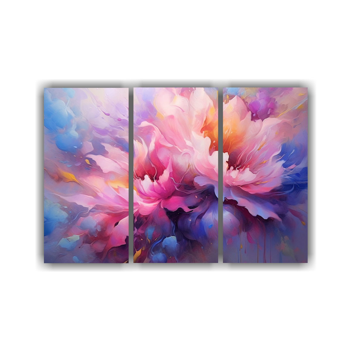 Tríptico Floral Abstracto Rosa Y Morado - Cuadros Decorativos De Alta Calidad - Decocuadros