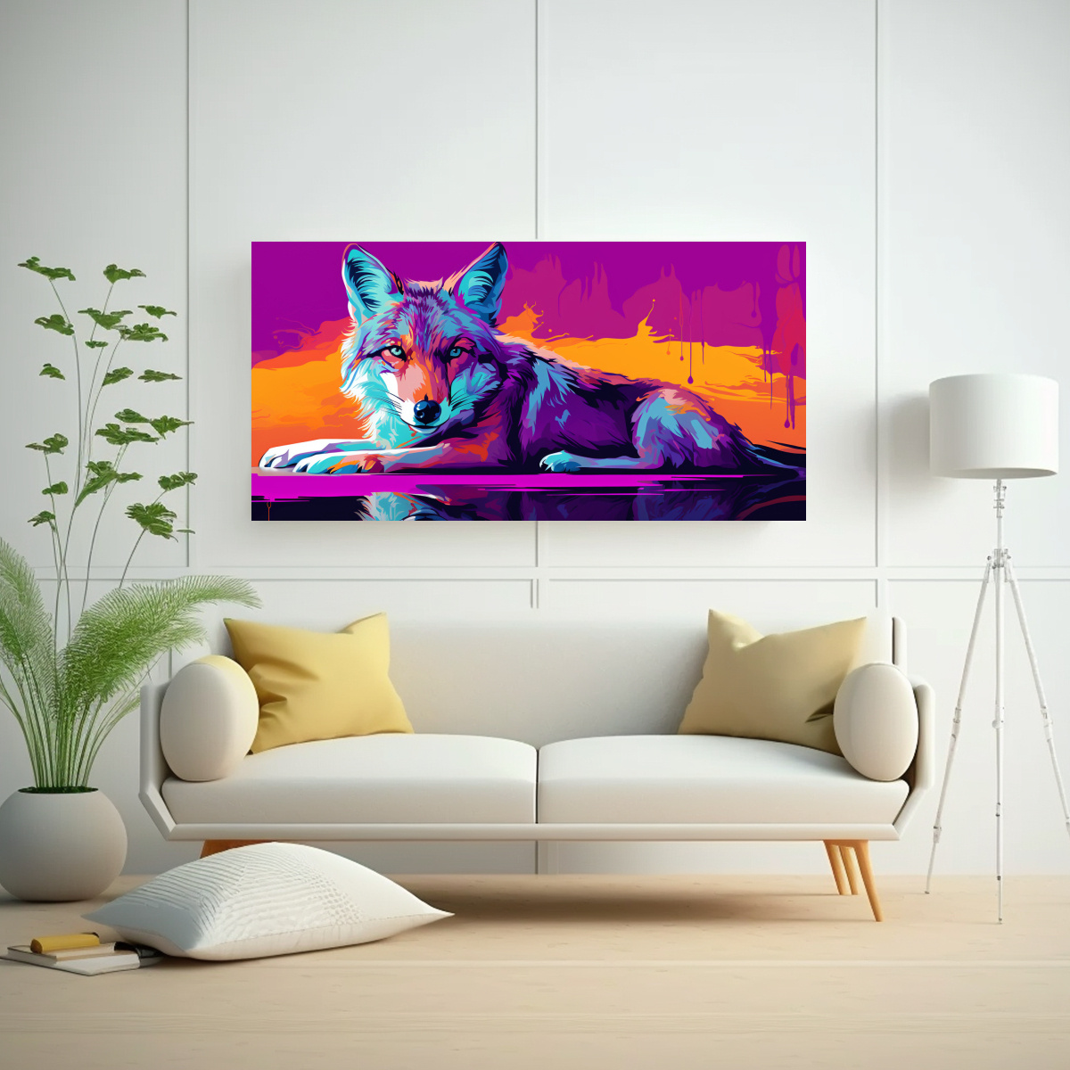 Cuadro Moderno: Coyote En Colores Luminosos Y Ciruela - Decocuadros