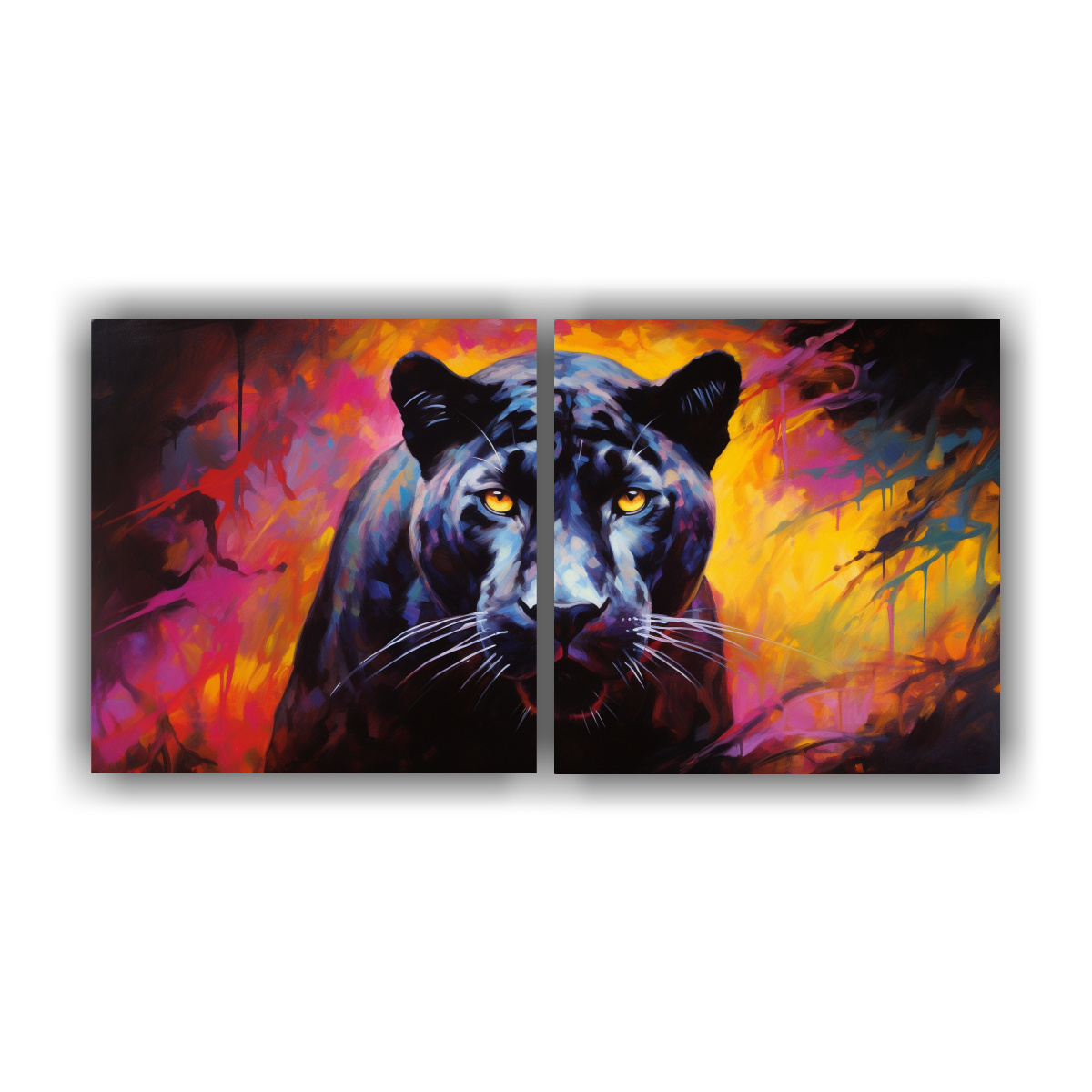 Conjunto Cuadros Baño Estilo Estilo Óleo Pantera Colorida - DecoCuadros