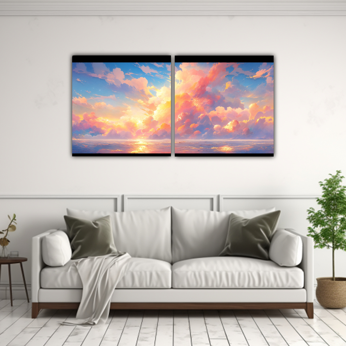 Cuadro Abstracto: Cielo Y Mar Con Arcoíris En Colores Pastel - DecoCuadros