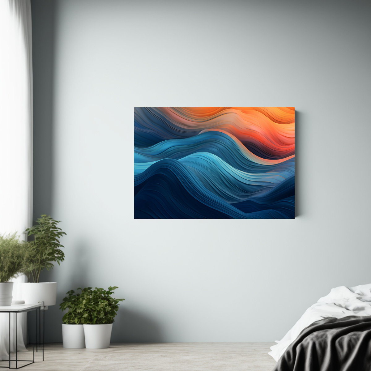 Cuadro Abstracto Con Finas Líneas Azules Y Naranjas - Compra Online En DecoCuadros