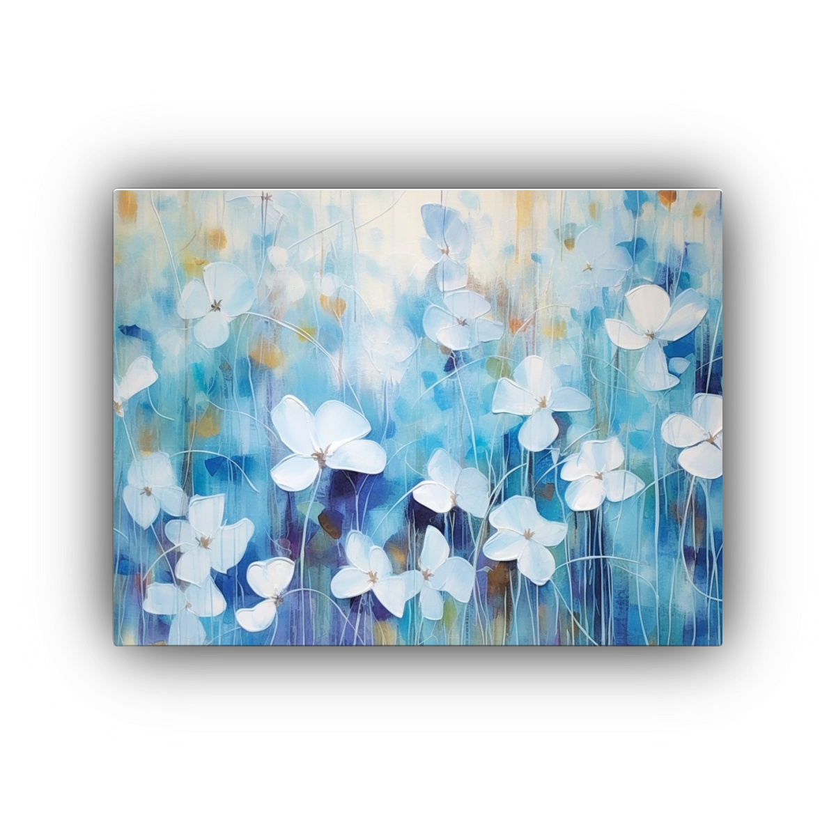 Cuadro Abstracto De Flores Azules En Gama De Colores - DecoCuadros