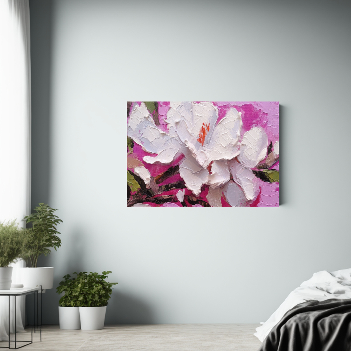 Cuadro Abstracto Magnolia Blanco En Fondo Claro, Estilo Fotografía Rectangular - Decocuadros