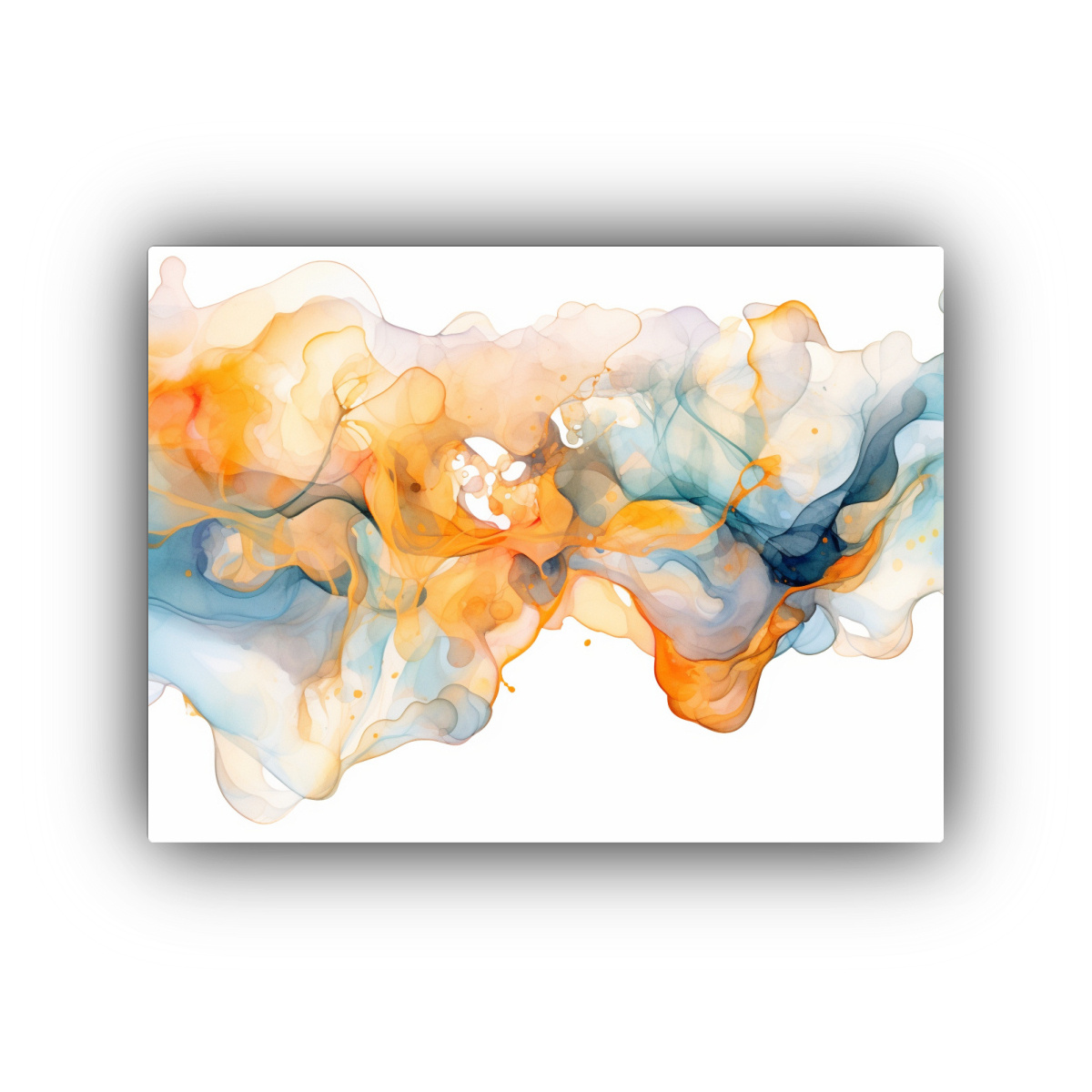 Cuadro Abstracto En Acuarela Con Tonos De Azul Y Naranja - DecoCuadros