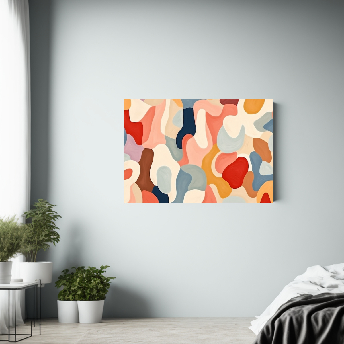 Cuadro Abstracto En Tonos Beige Con Patrones Coloridos - DecoCuadros