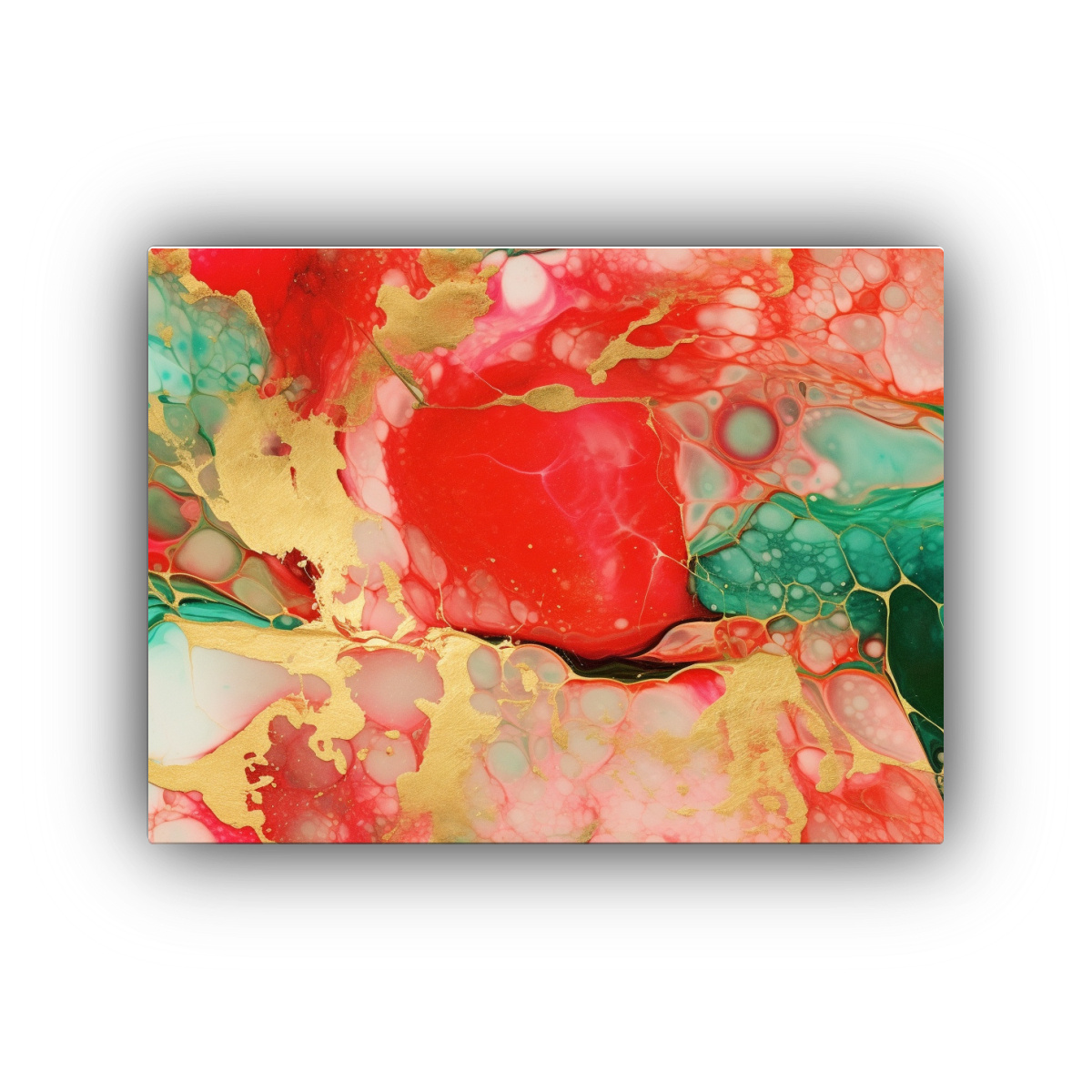 Cuadro Abstracto Mármol Técnica Alcohol Rojo Brillante - DecoCuadros