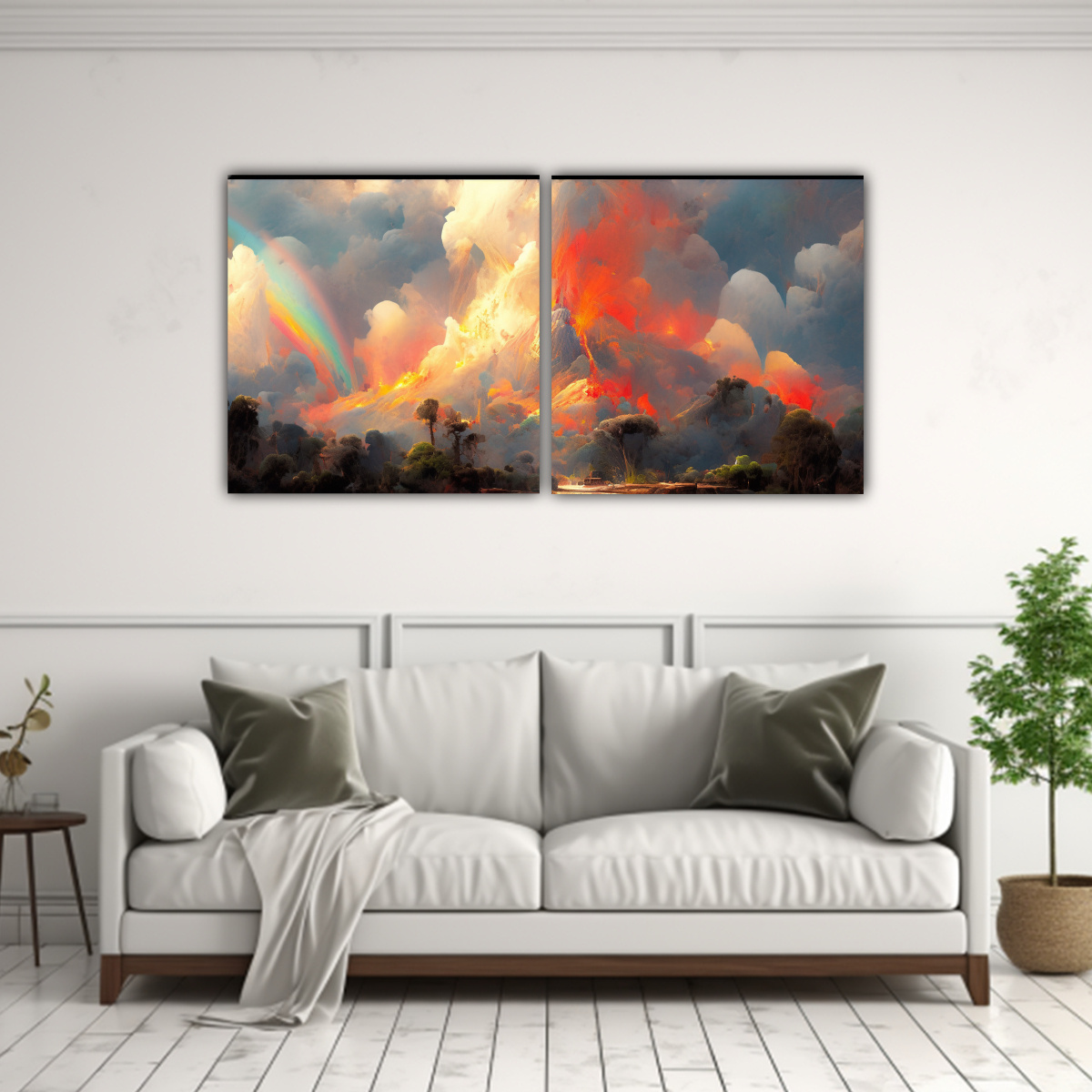 Cuadro Abstracto: Volcán Con Arcoíris Y Colores Amarillos - Compra En DecoCuadros