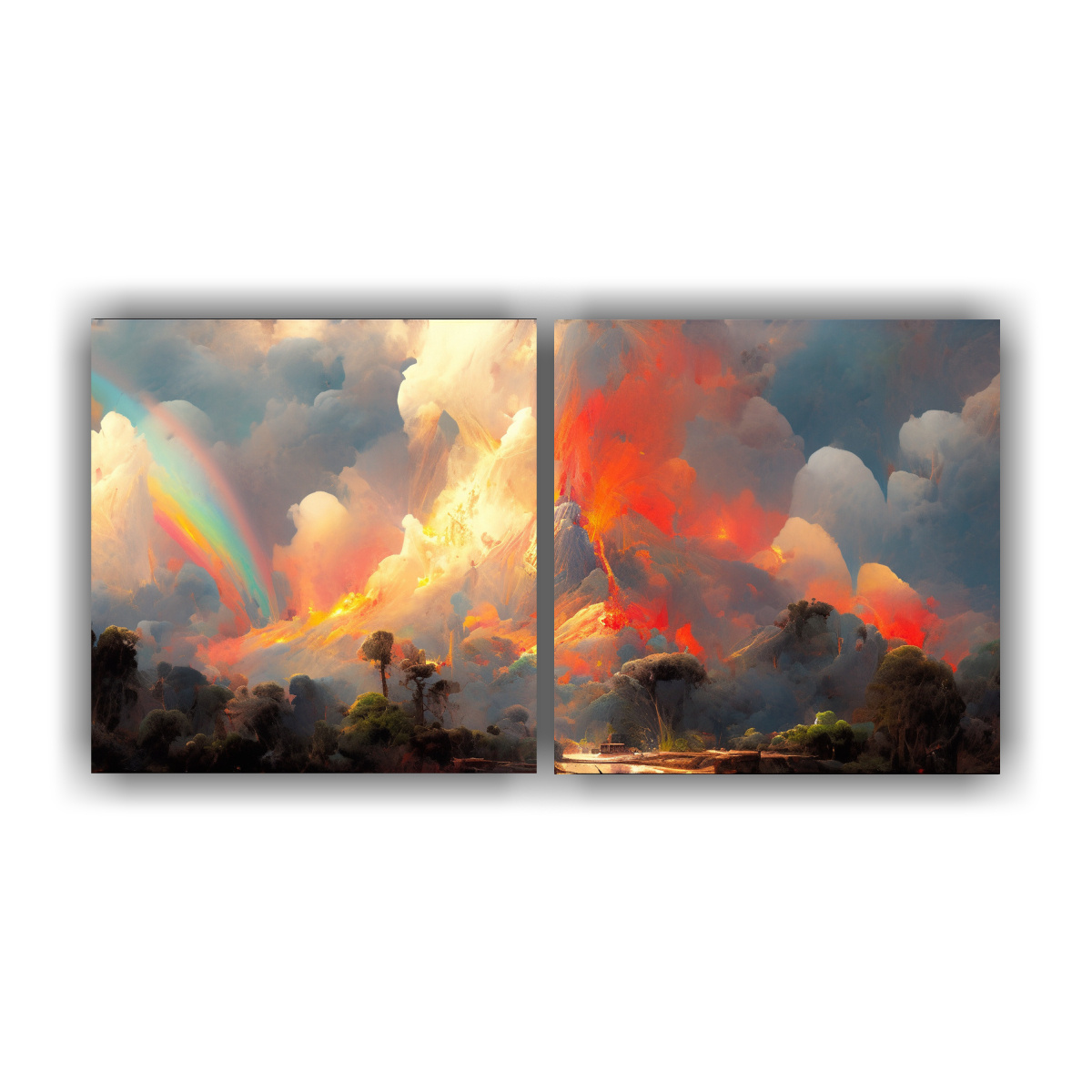 Cuadro Abstracto: Volcán Con Arcoíris Y Colores Amarillos - Compra En DecoCuadros