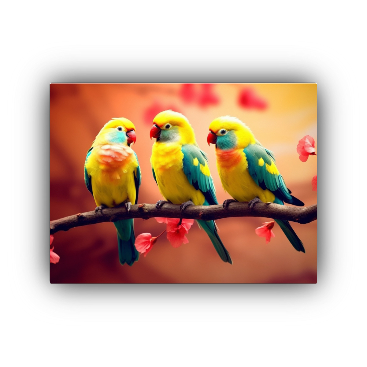 Cuadro De Arte: Dos Aves Coloridas Posadas En Rama Jean - Decocuadros