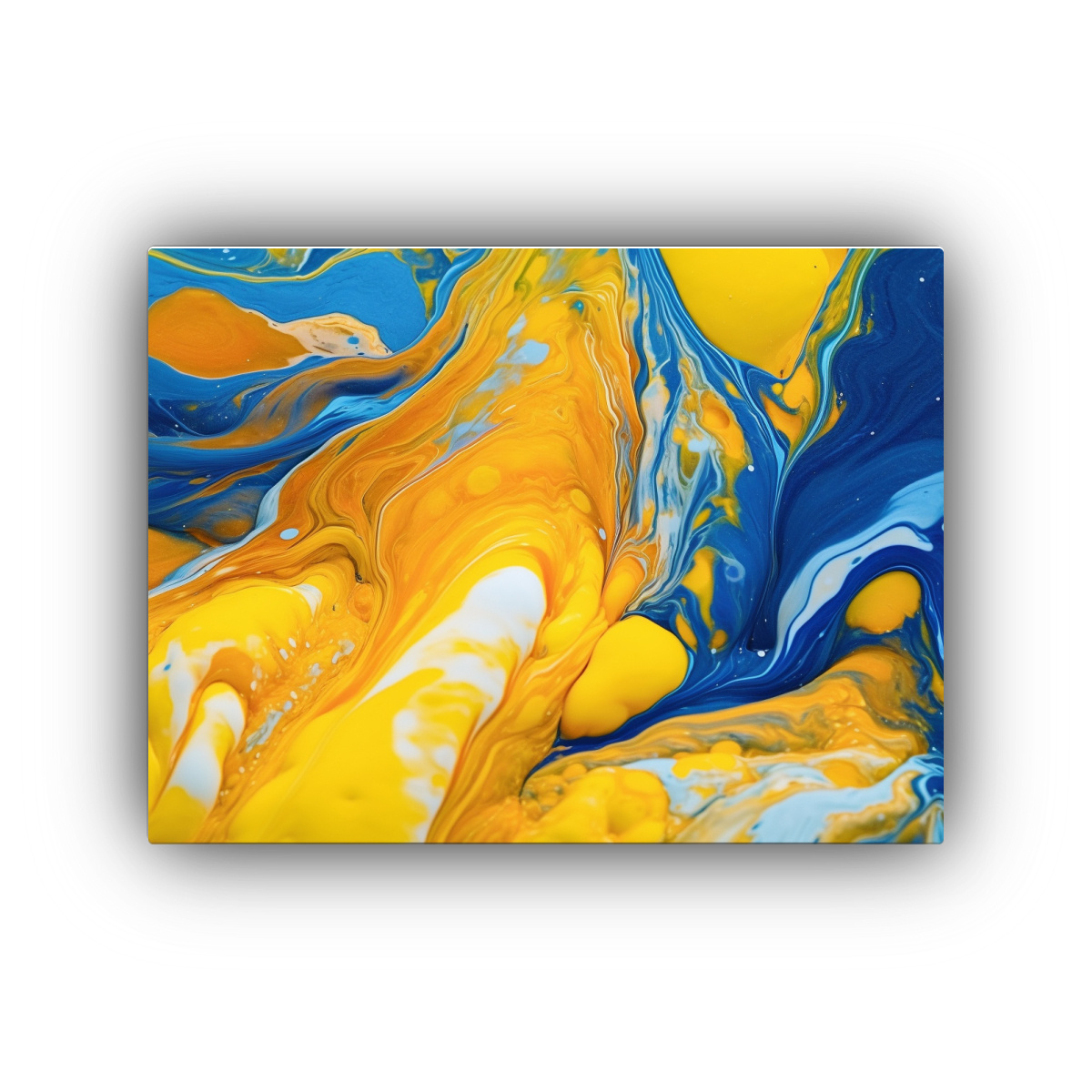 Cuadro Decorativo Amarillo Con Líneas Azules En Bastidor - DecoCuadros