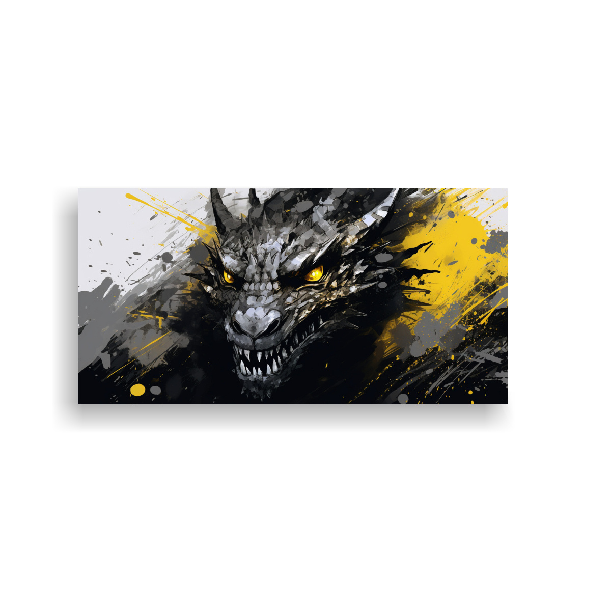 Cuadro Decorativo Lienzo Moderno Dragón Amarillo Y Negro Neo-noir - Decocuadros