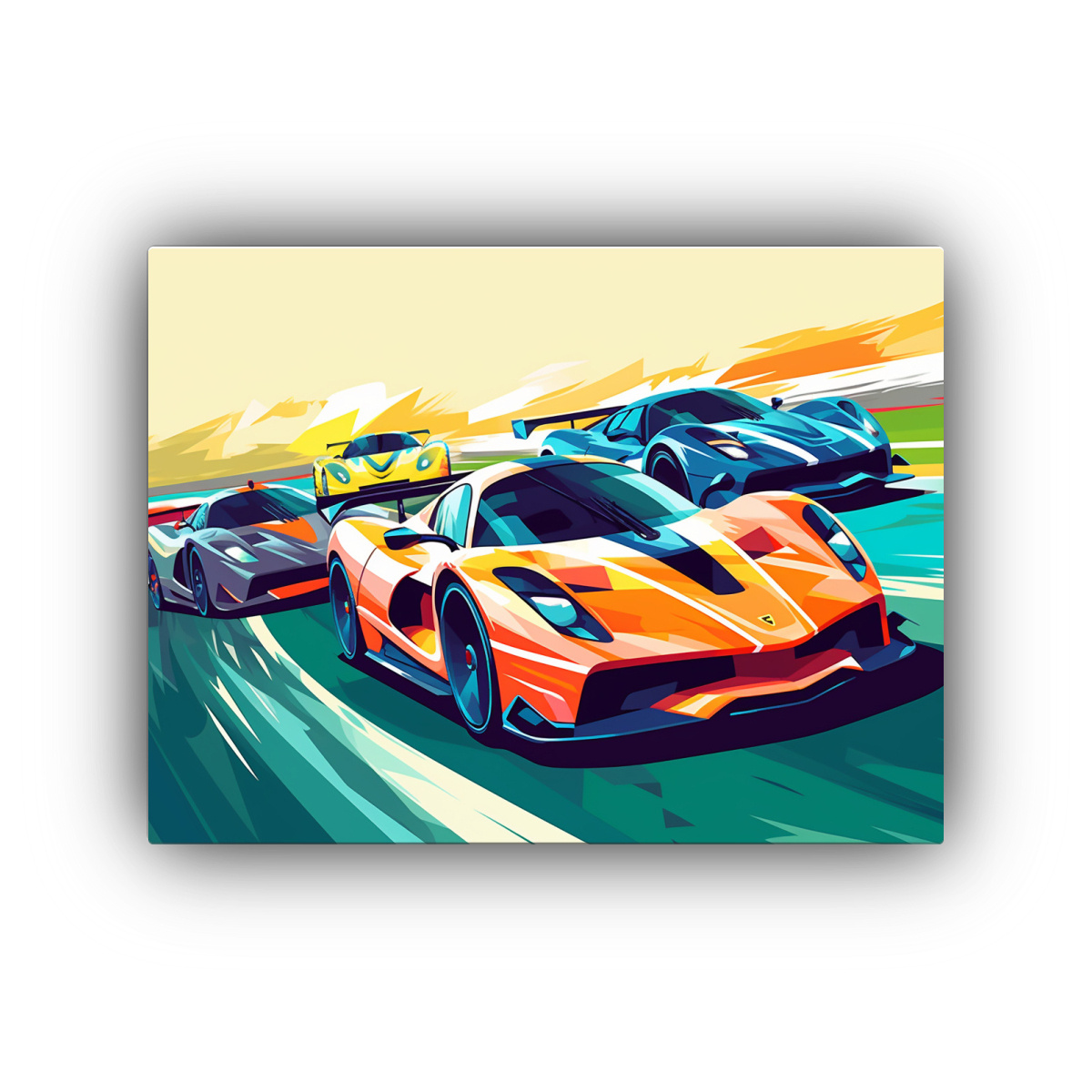 Cuadro Deportivo Con Múltiples Coches De Carrera En Circuito Soleado - Decocuadros