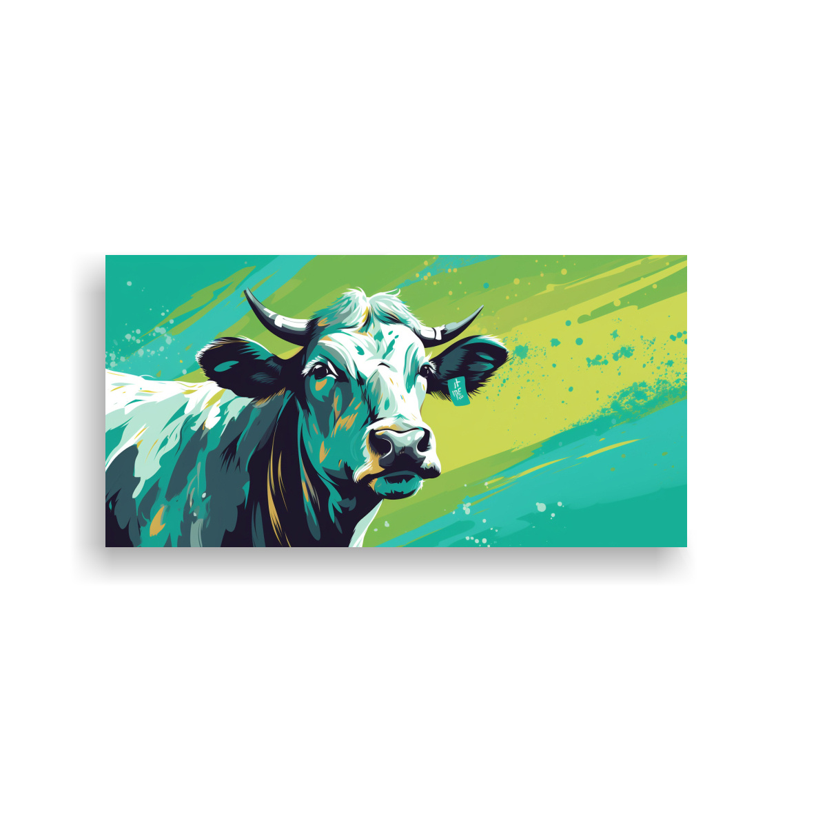 Cuadro Dormitorio A Vaca Hereford En Verde Y Turquesa - DecoCuadros