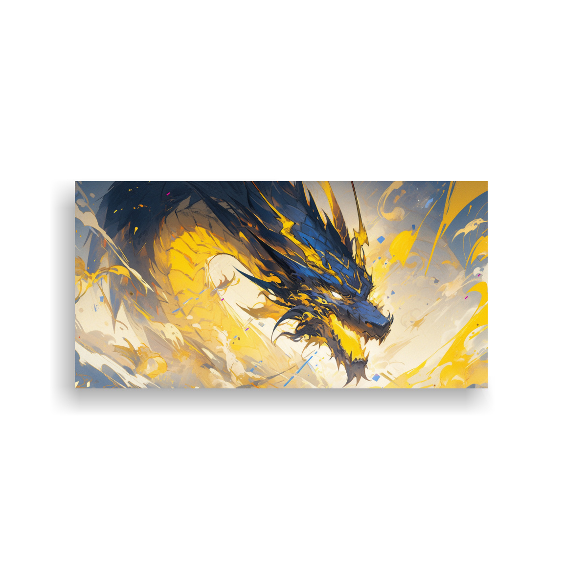 Cuadro Elegante: Dragón En Colores Amarillo Y Azul Neo-noir - Decocuadros