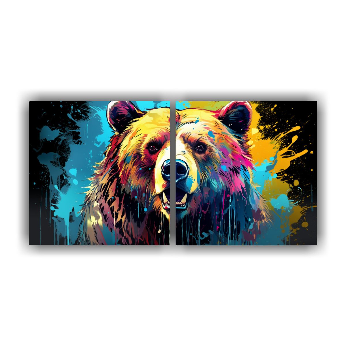 Cuadro En Relieve Moderno De Oso Grizzly En Colores Turquesa Y Tintados ...