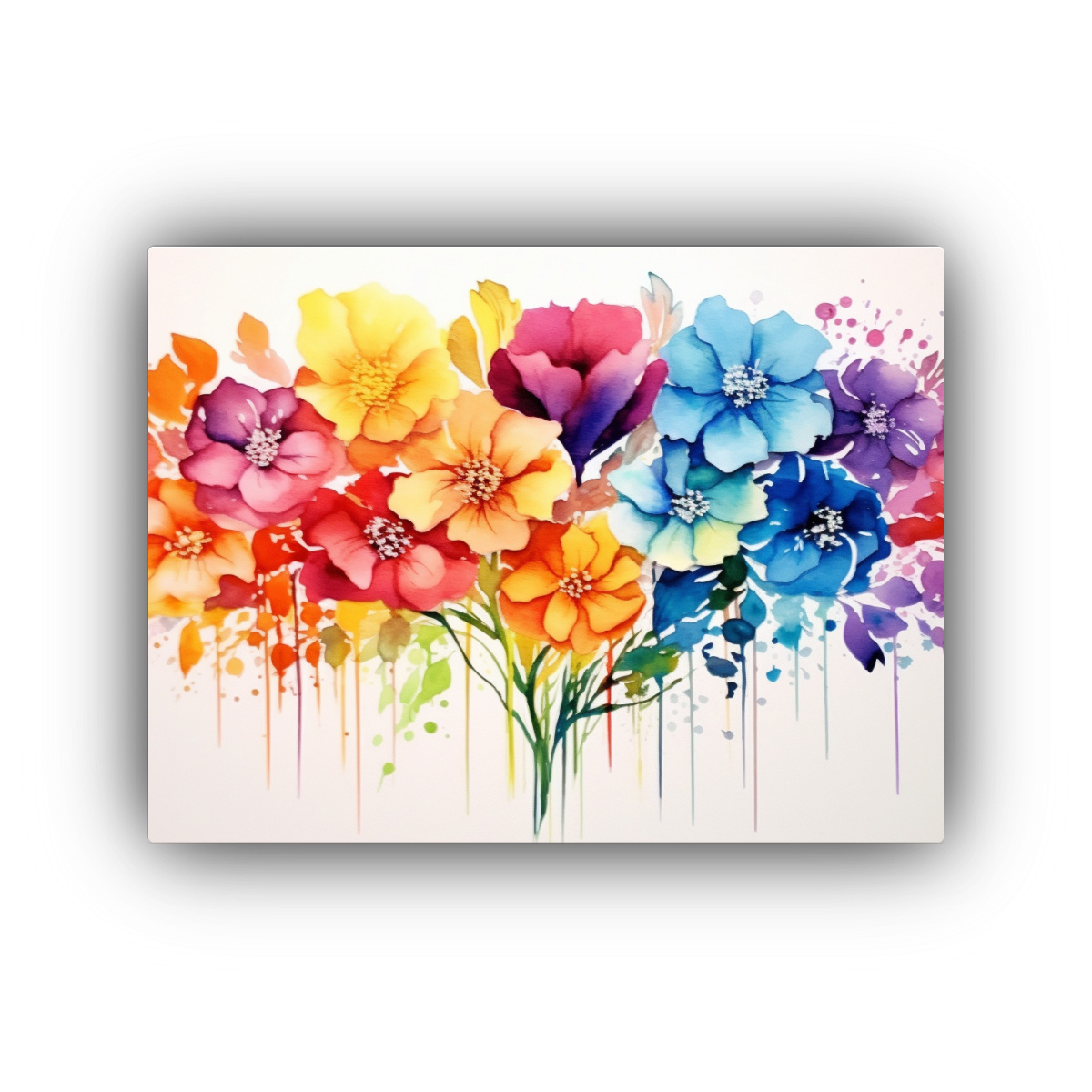 Cuadro Flores Acuarela Arcoíris En Fondo Blanco - ¡Decora Con Estilo Y Originalidad! - Decocuadros