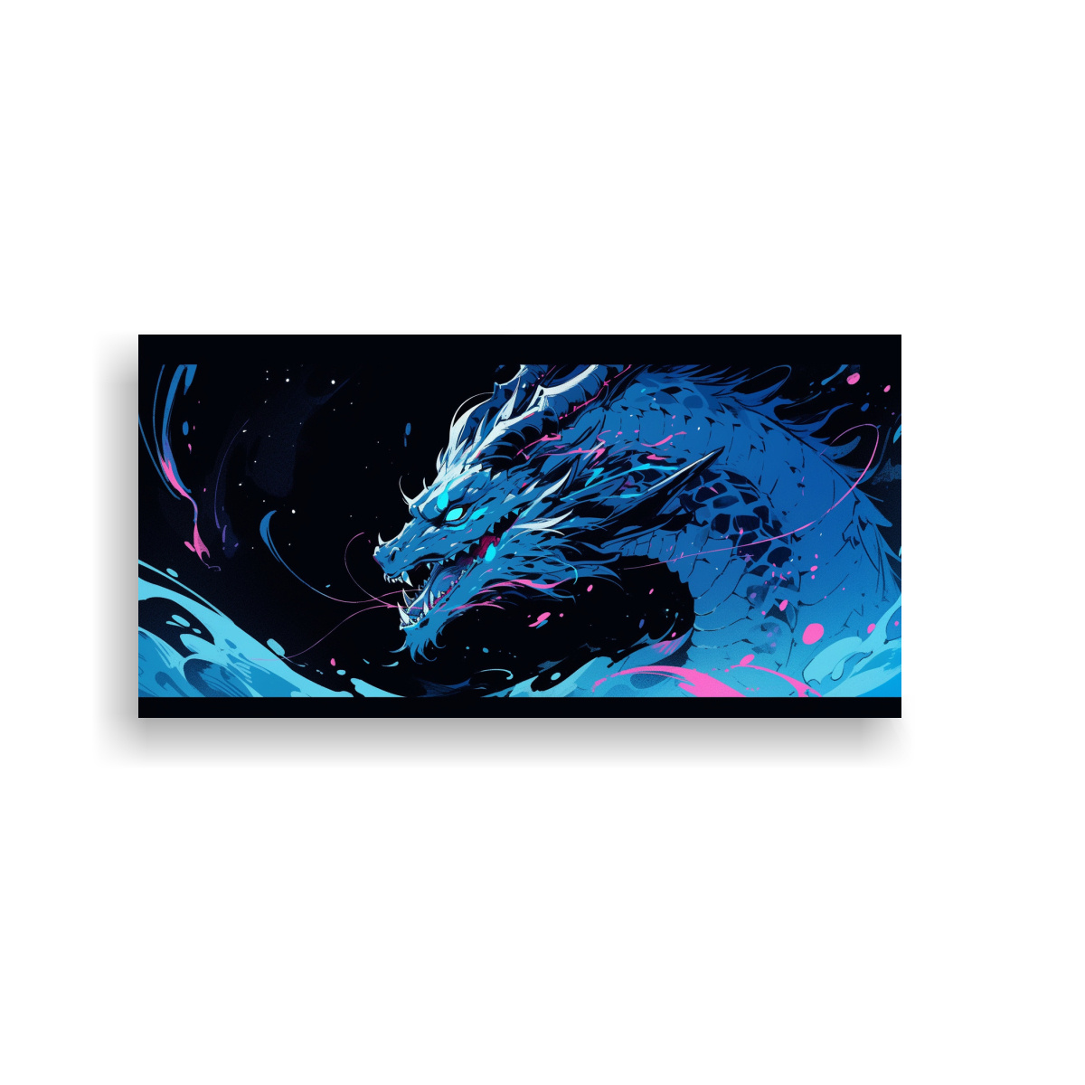 Cuadro Horizontal: Dragón Azul En Ambiente Neonoir, Arte Neo Pop - Decocuadros