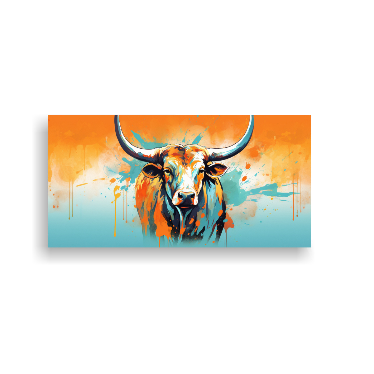 Cuadro Lienzo Belleza Natural Vaca Longhorn En Turquesa Y Naranja Neo ...