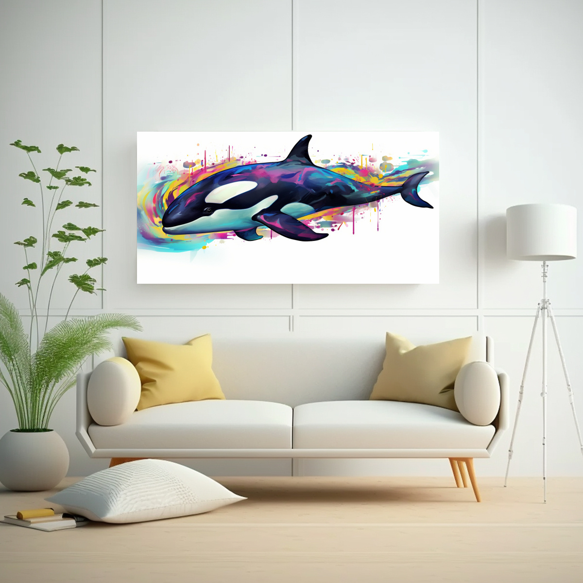 Cuadro Orca En Tonos Apagados Y ónix Estilo Neo Pop Art - Decocuadros