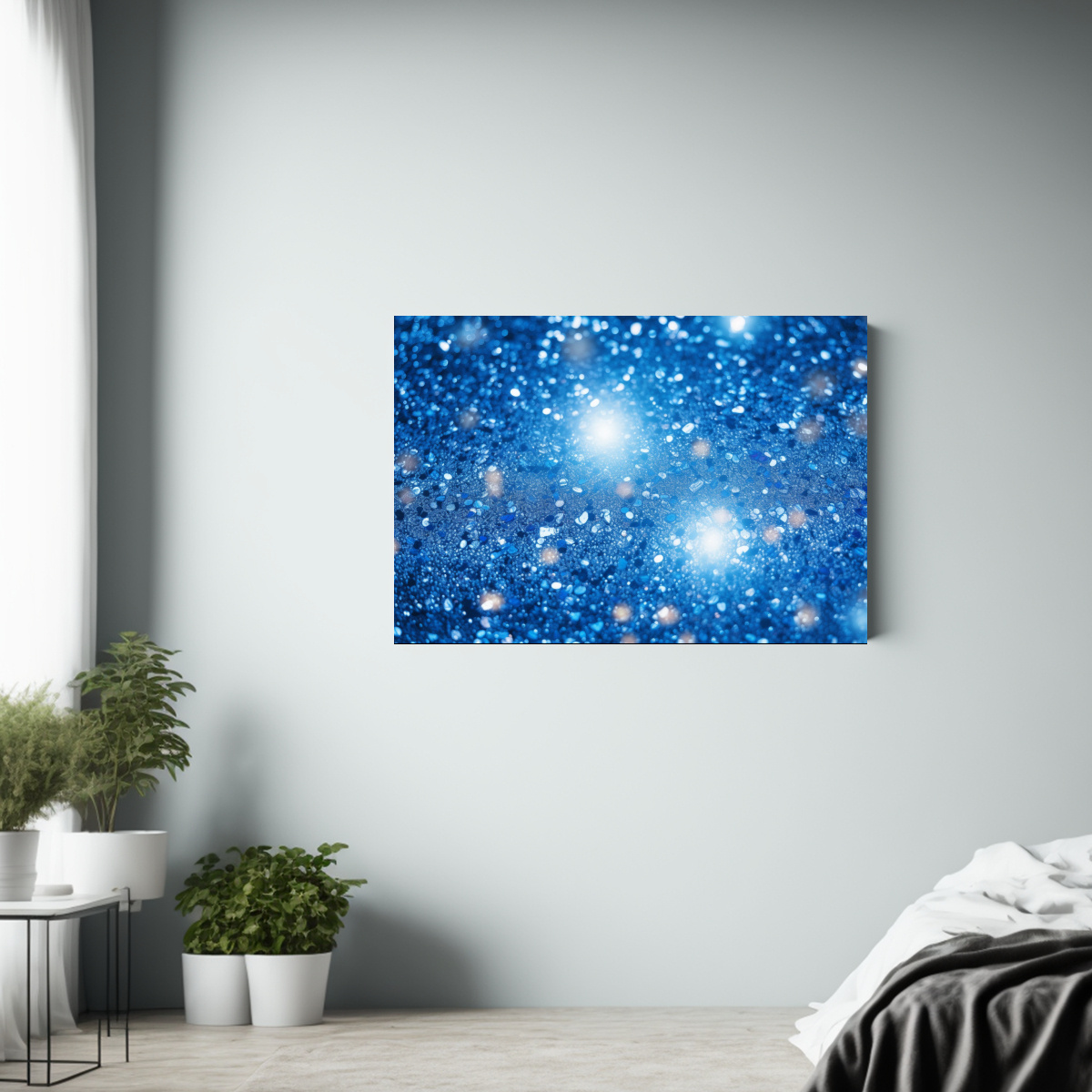 Cuadro Pared Con Brillo Y Resplandor En Tonos Azul Y Blanco - Decocuadros