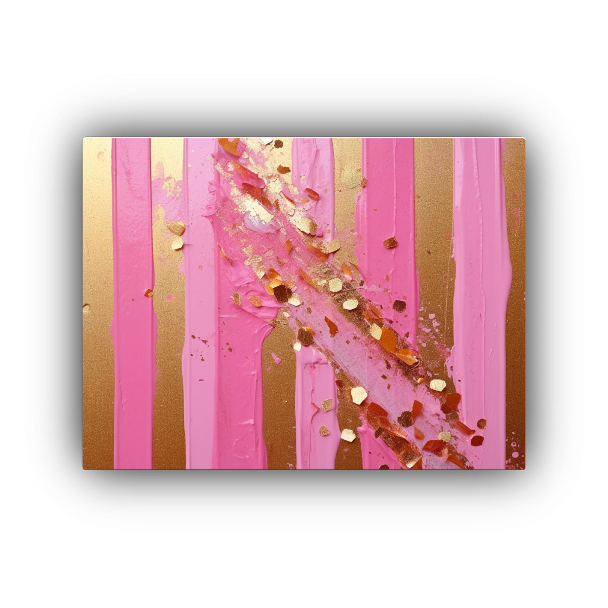 Cuadro Patron Intenso Artesanal Rosa Con Rayas Doradas Y Brillo ...